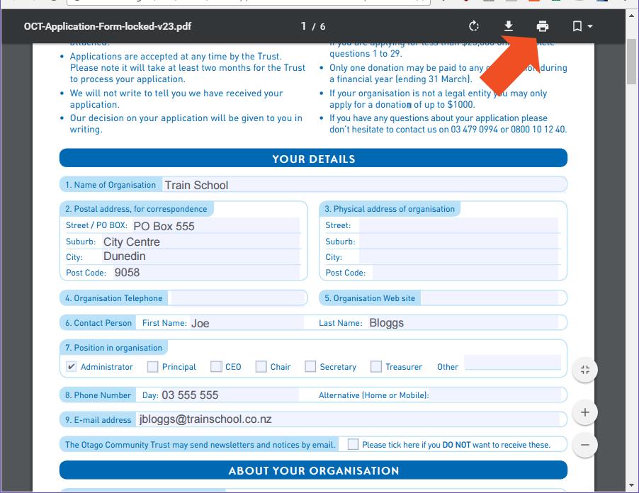 Saving the Application Form Smart Version 2 : Otago Community Trust