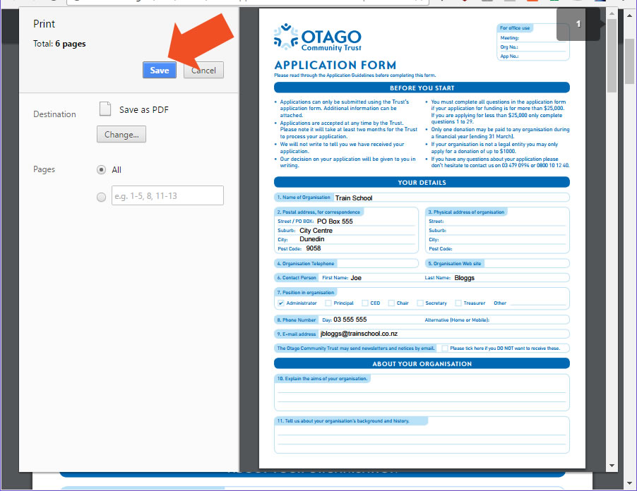 Saving the Application Form Smart Version 2 : Otago Community Trust