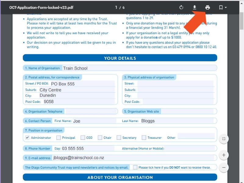 Saving the Application Form Smart Version 2 : Otago Community Trust